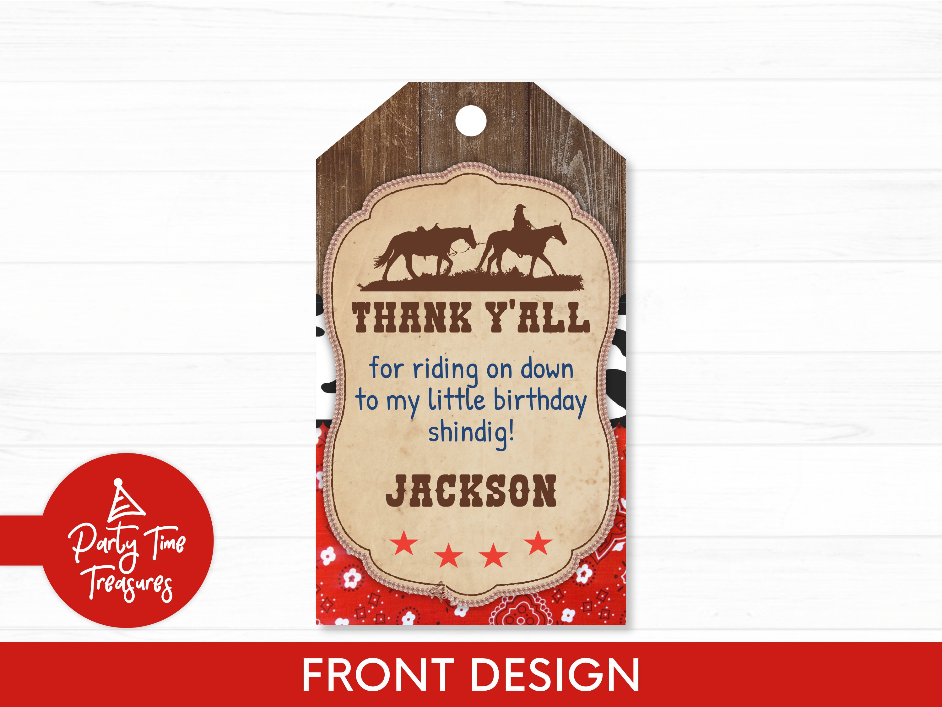 Cowboy Thank You Tag for Cowboy Themed Birthday Party, Western Thank ...