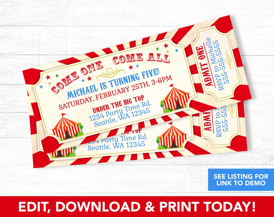 Carnival Invitation, Carnival Theme Party, Carnival Birthday Invitation ...