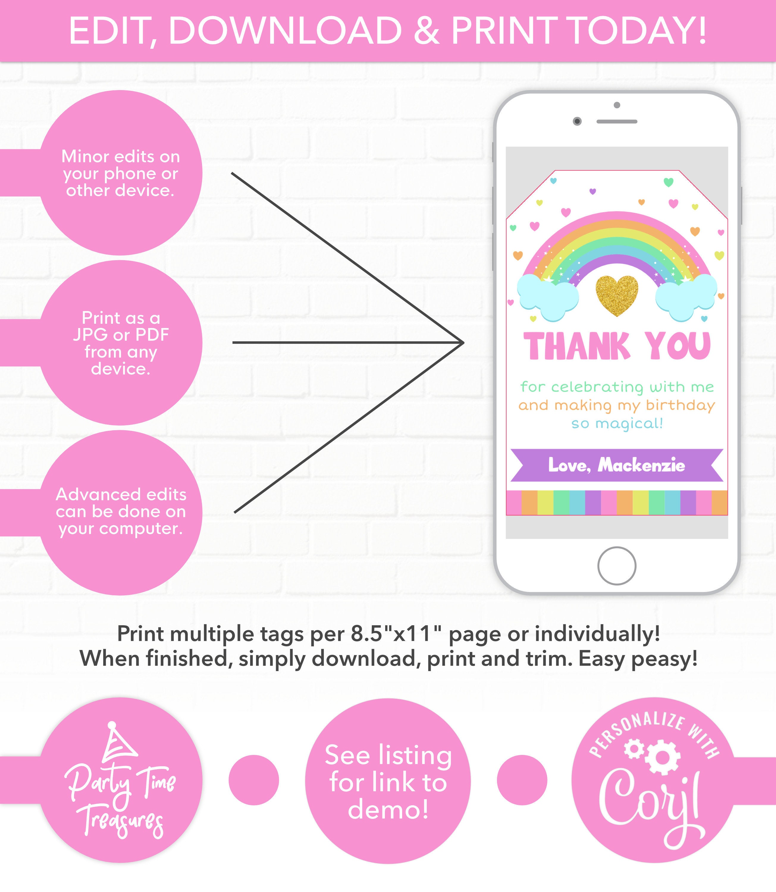 Rainbow Favor Tags, Rainbow Birthday Party, Rainbow Thank You Tags ...