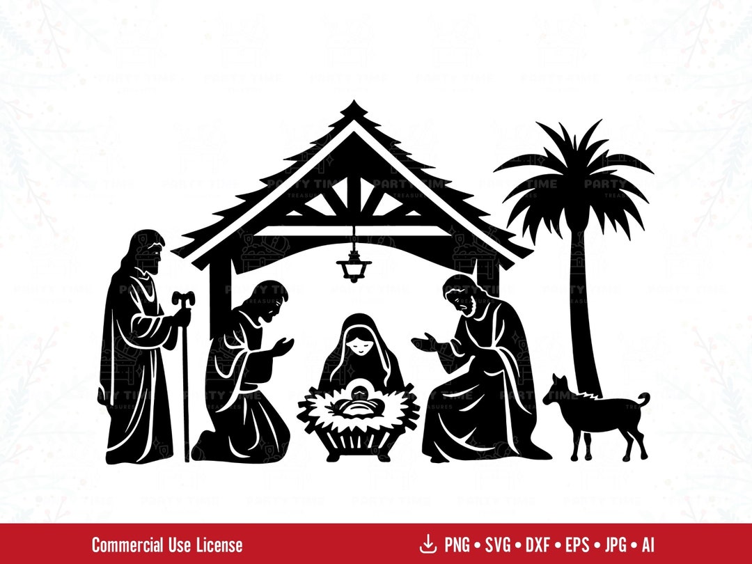 Nativity Scene SVG Cut File, Christian Christmas Clipart, Birth of ...
