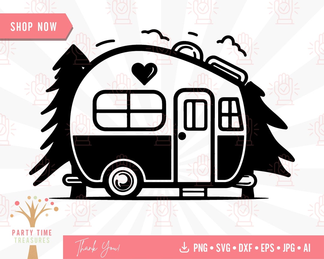 Camper Svg, Camping in Woods With Pine Trees Clipart, Forest Png ...