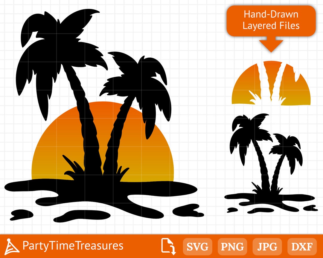 Palm Tree Trees SVG, Summer Beach Sunset Svg, Island Beach Scene Svg ...