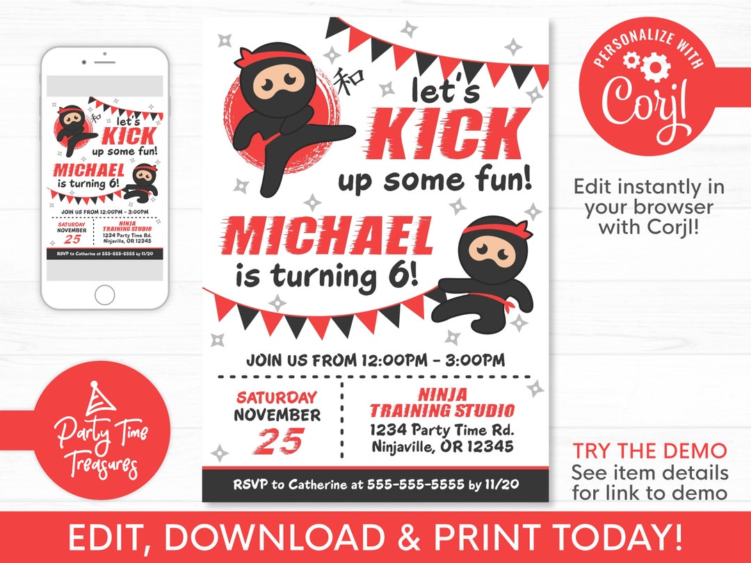 Ninja Invitation - Ninja Birthday Invitation - Boy Ninja Birthday Party ...