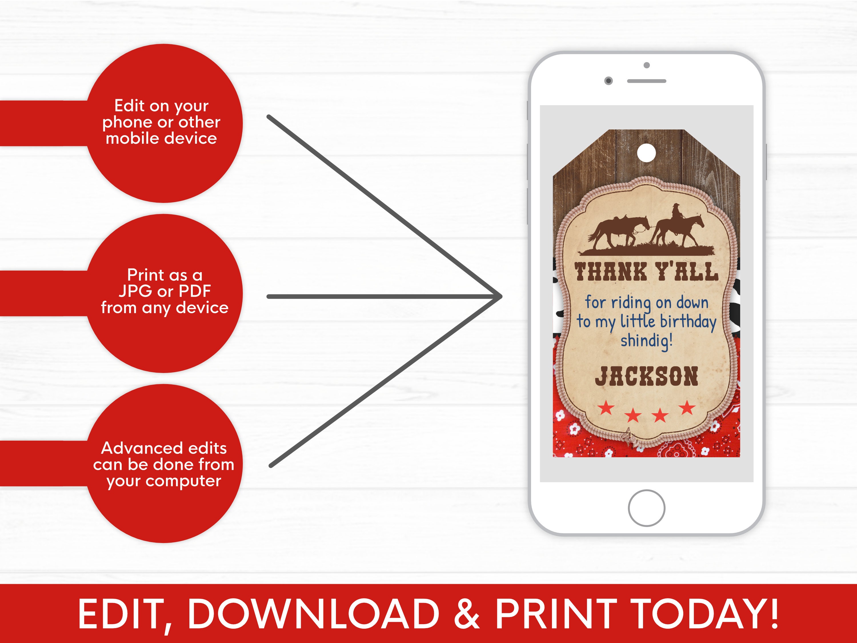 Cowboy Thank You Tag for Cowboy Themed Birthday Party Western | Etsy