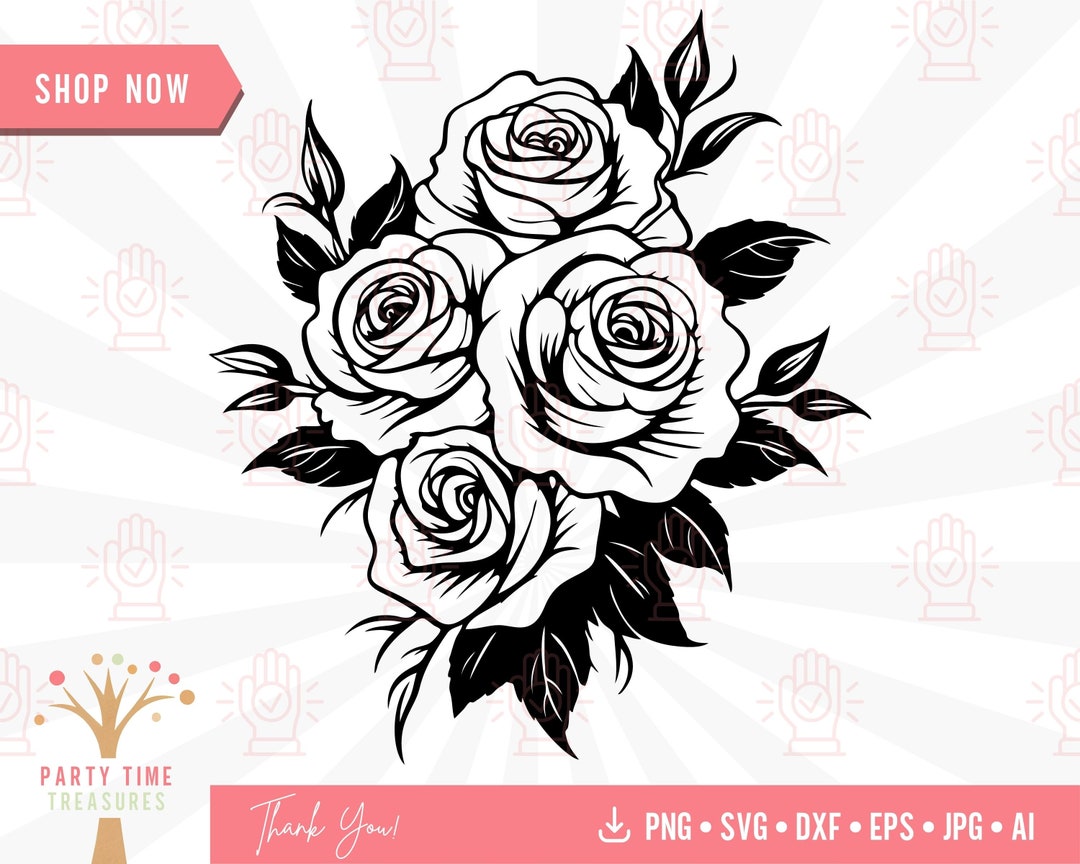 Rose Tattoo Svg, June Birth Month Flower Bouquet Png, Botanical Floral ...