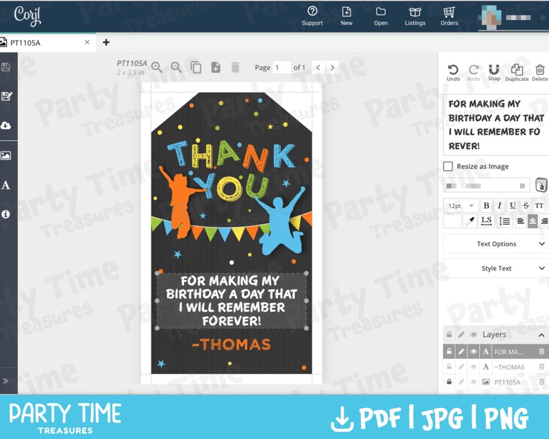 Jump Trampoline Favor Tags, Editable Bounce House Thank You Tags ...