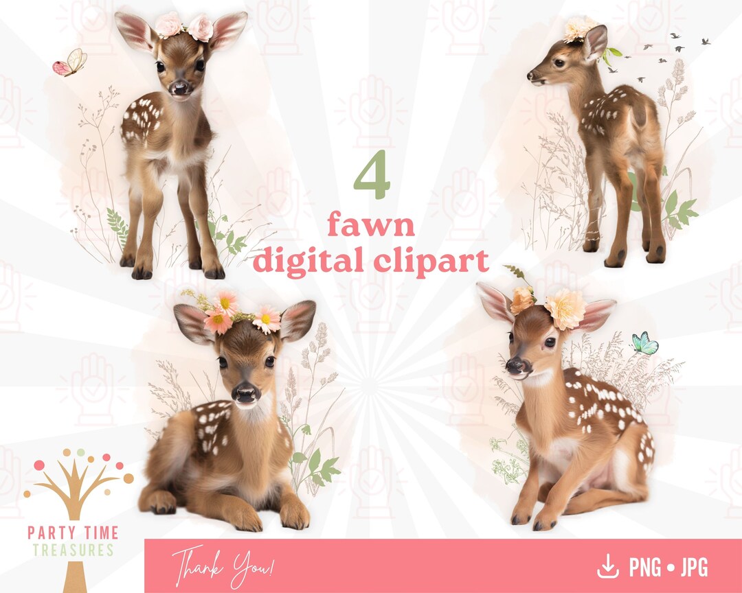 Cute Fawn Baby Deer Clipart Bundle, Digital Paper Crafting Deer Nursery ...