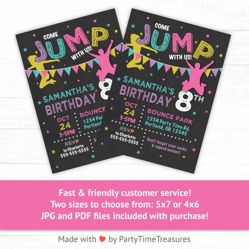 Trampoline Park Birthday Invitation for Girls Trampoline | Etsy