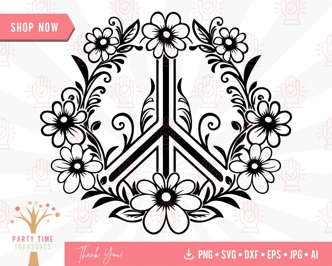 Floral Peace Sign Svg, Wildflower Peace Symbol Cut File, Boho Hippie ...