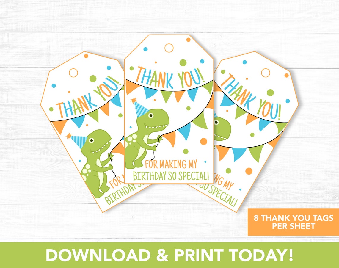 Dinosaur Thank You Tags Dino Favor Tags Dinosaur Gift Tags - Etsy