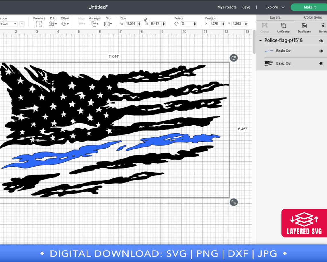 Thin Blue Line SVG Distressed American Flag Cut File for - Etsy