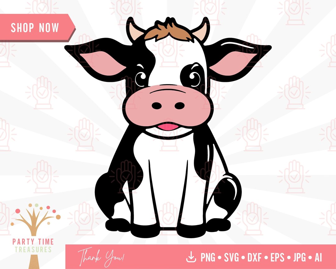 Cute Sitting Cow Svg Cut Files, Baby Farm Animal Clipart, Livestock Svg ...