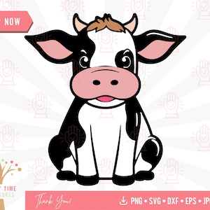 Cute Sitting Cow Svg Cut Files, Baby Farm Animal Clipart, Livestock Svg ...