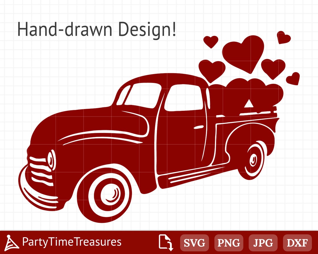 Valentine Red Truck Svg, Valentines Day Svg, Car With Hearts Svg, Dxf ...