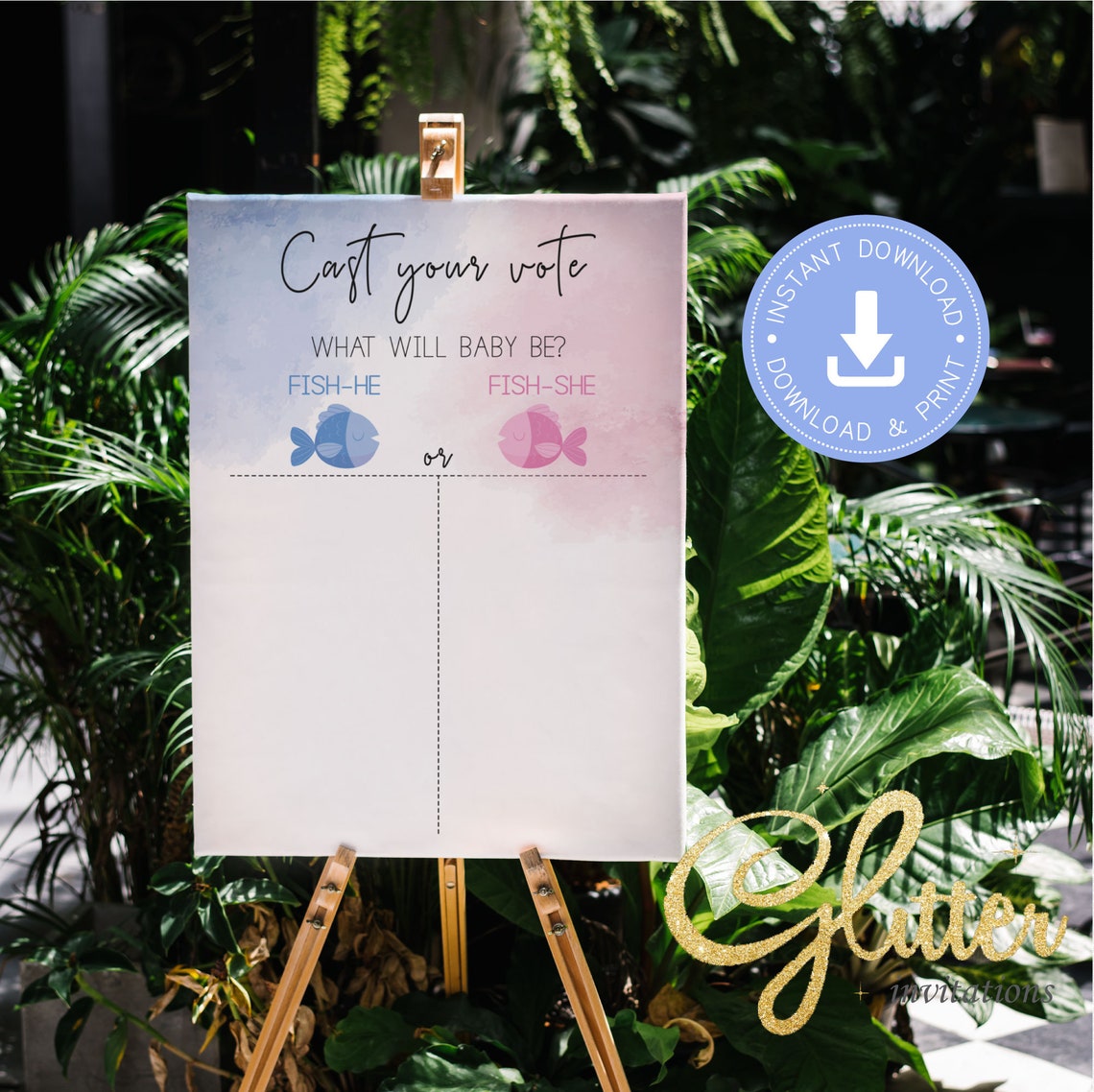 Fishing Theme Gender Reveal, Fish He or Fish She Gender Reveal, Blue or ...
