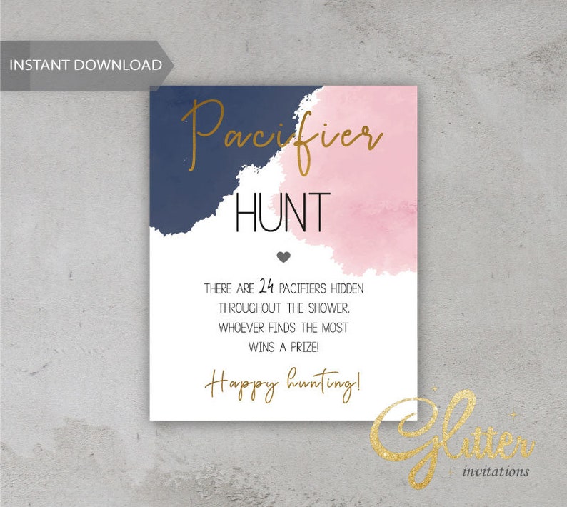 Navy Blue and Blush Pink Pacifier Hunt Sign Printable Pdf - Etsy
