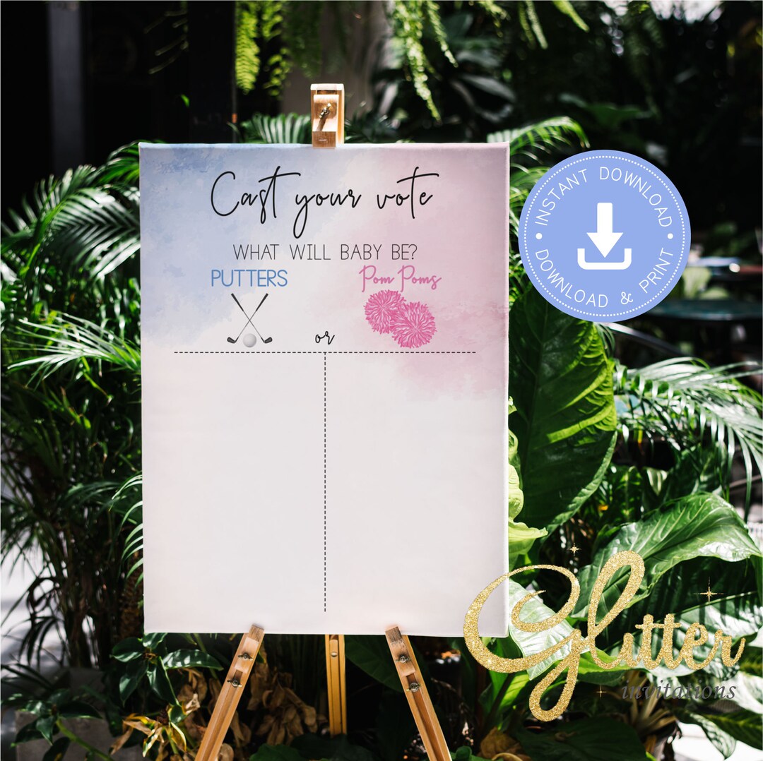 Golf Gender Reveal Sign: Putters or Pom Poms, Blue or Pink (printable ...