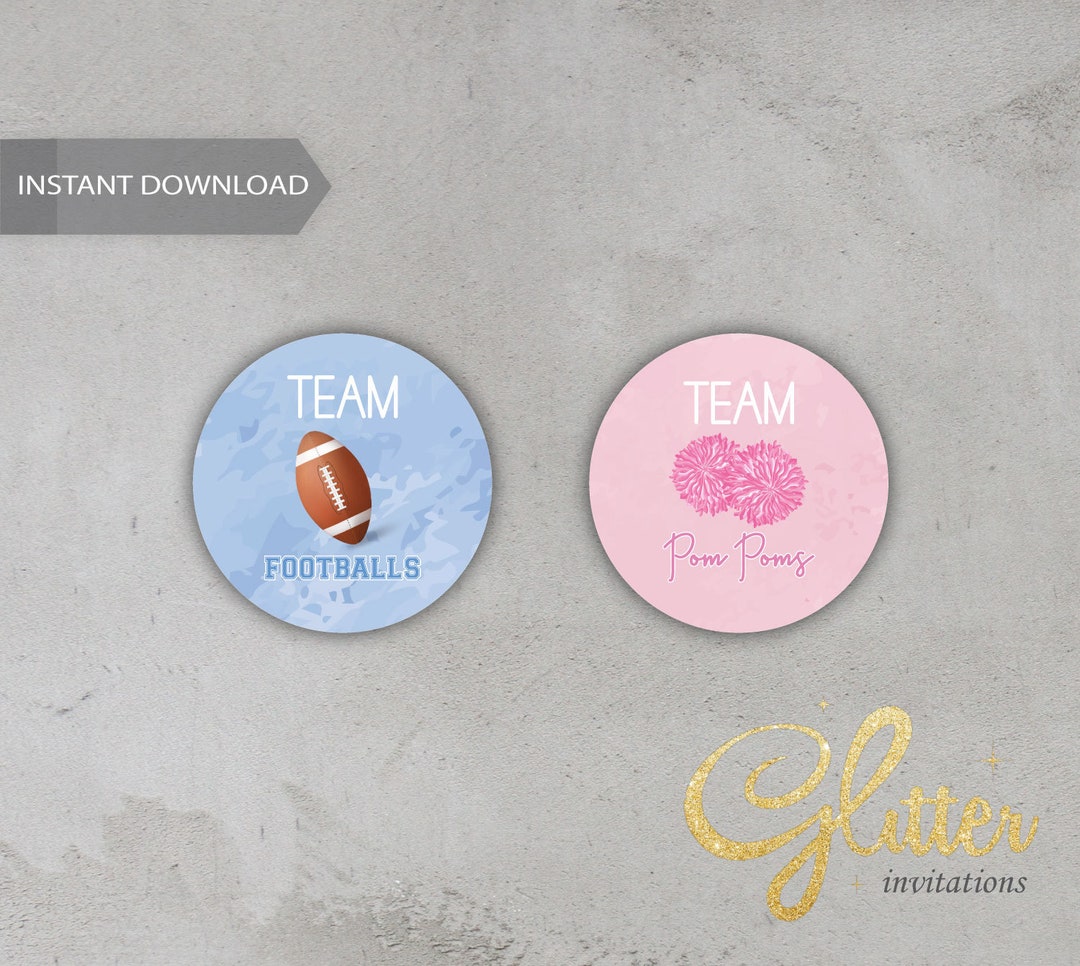 Football or Pom Poms Gender Reveal Stickers (printable PDF) - Etsy