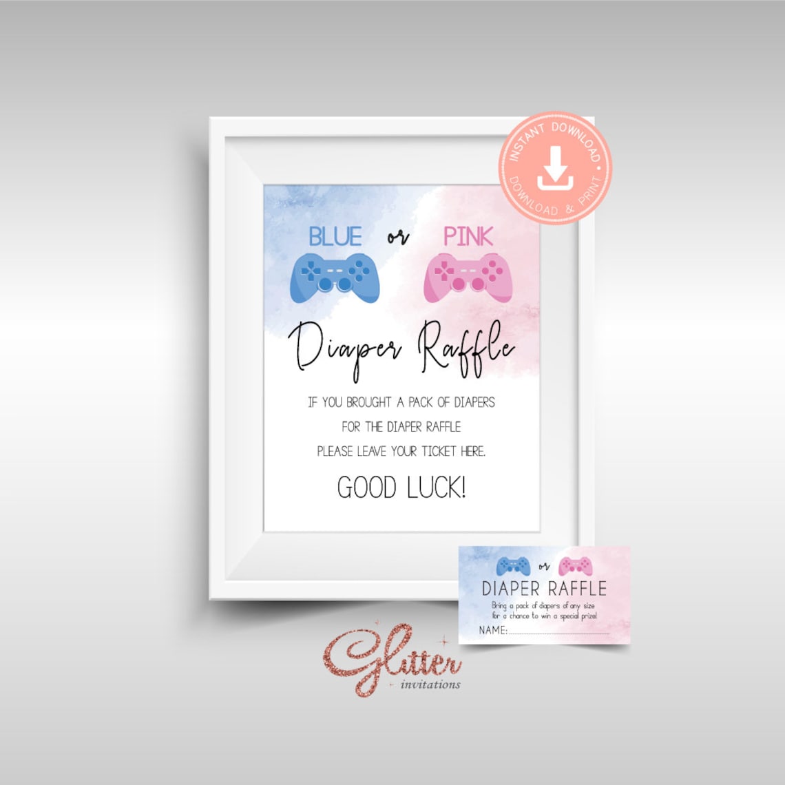 Gamer Gender Reveal Blue and Pink Diaper Raffle Sign - Etsy