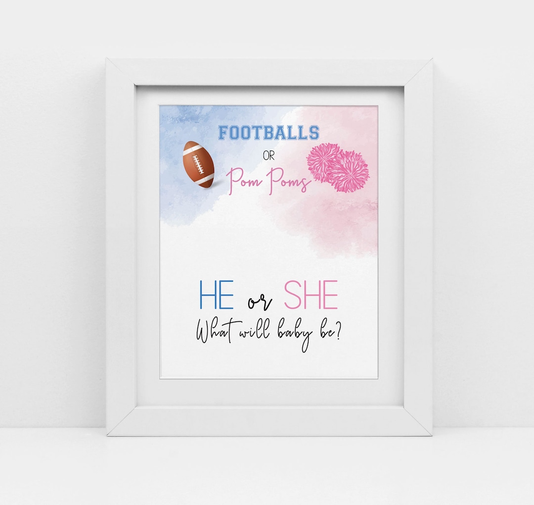 Football or Pom Poms, Touchdowns Gender Reveal, Sonogram Photo Sign ...