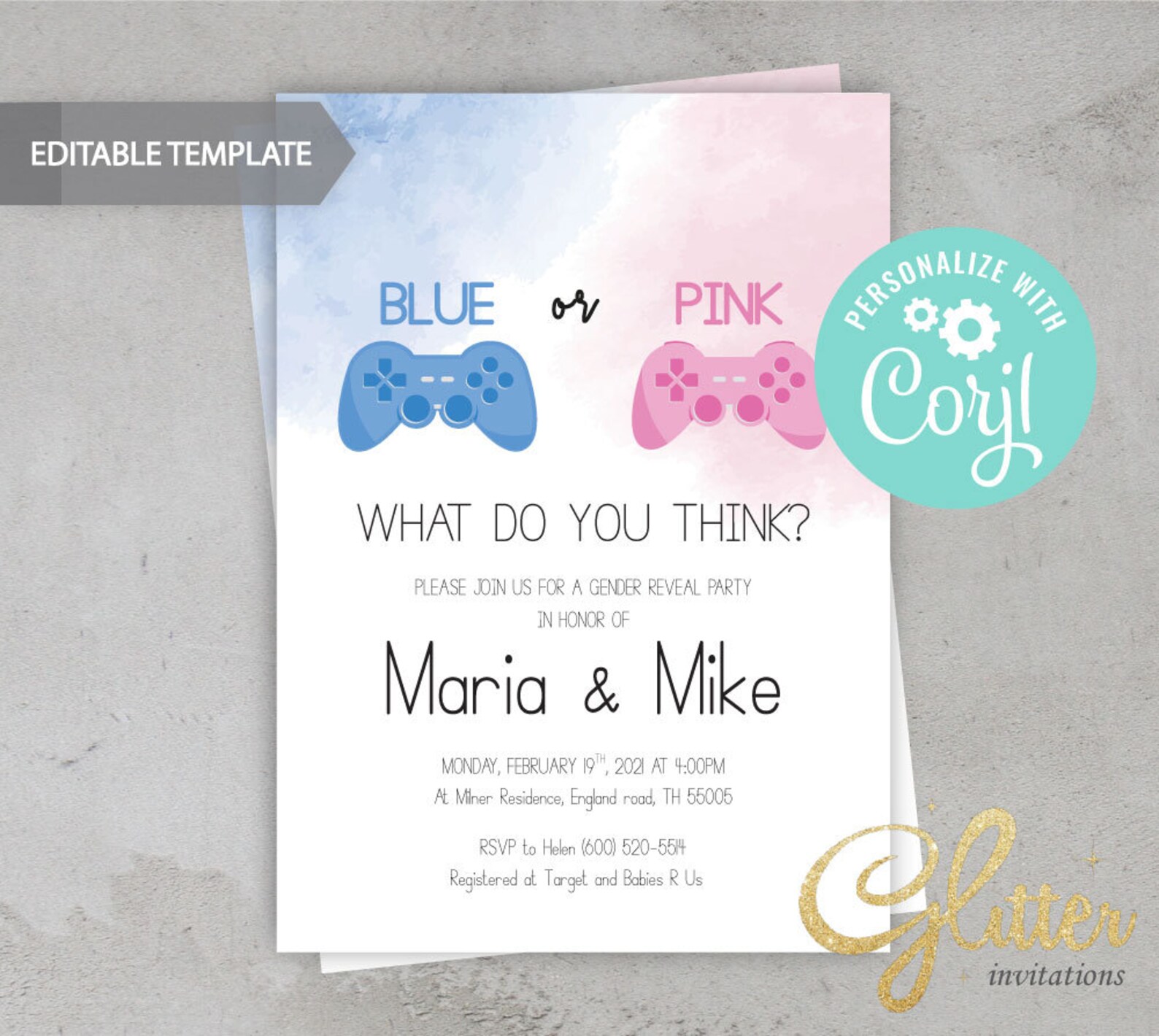 EDITABLE Gamer Gender Reveal Invitation Consoler Gender - Etsy