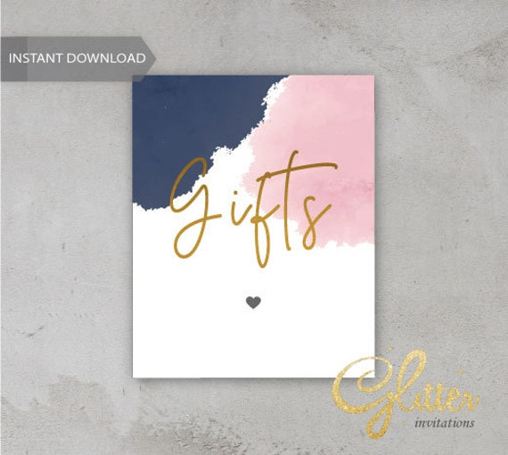 Navy Blue and Blush Pink Gifts Sign Printable Pdf Twinsl | Etsy