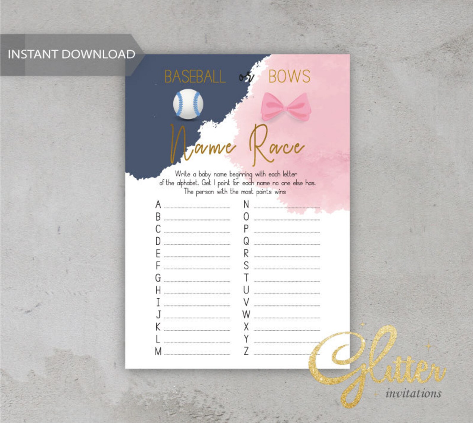 Baseball or Bows Gender Reveal Baby Shower Navy Blue and - Etsy