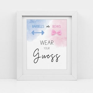 Barbells or Bows Gender Reveal, Blue and Pink, He or She Baby Shower ...