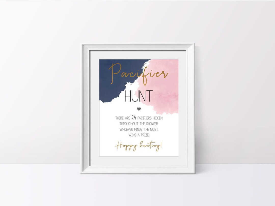 Navy Blue and Blush Pink, Pacifier Hunt Sign, Printable Pdf, Instant ...