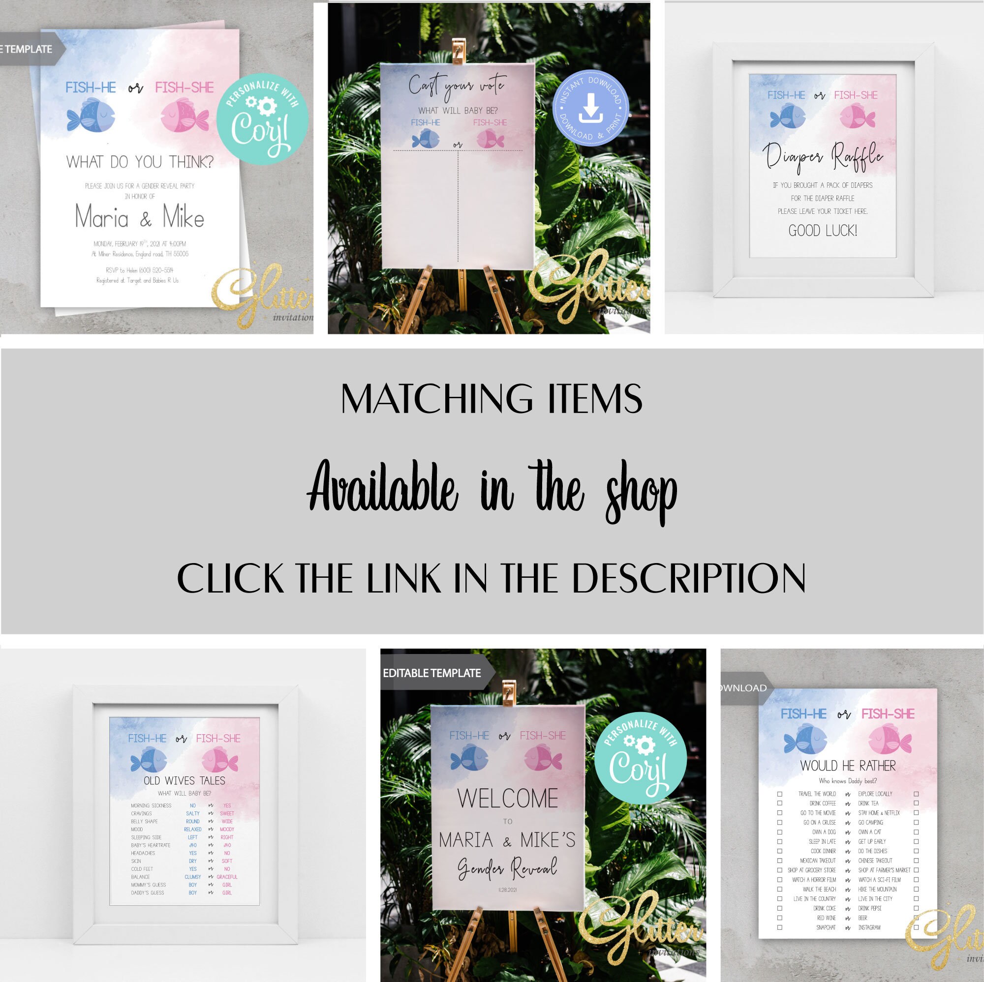 Fishing Theme Gender Reveal Fish He or Fish She Gender - Etsy