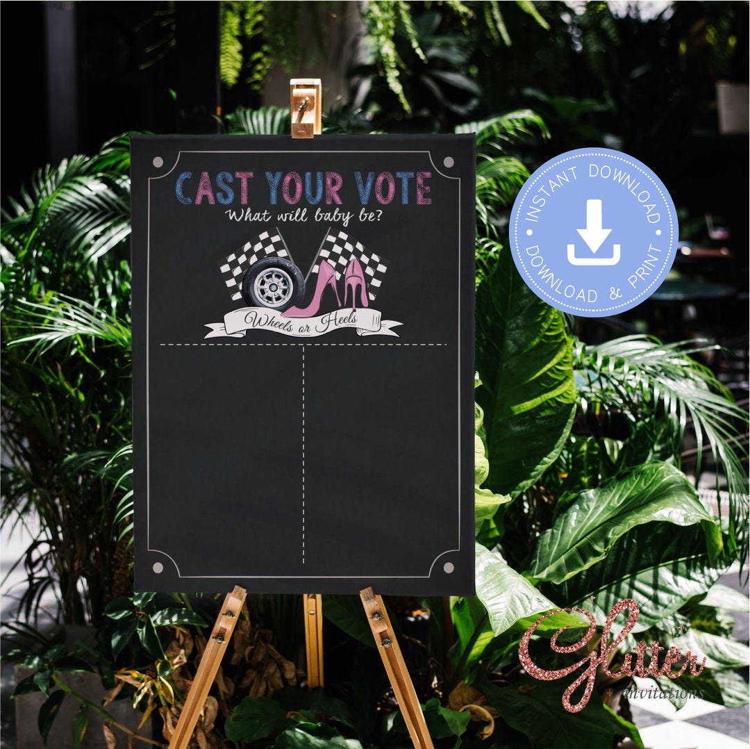 Wheels or Heels Gender Reveal, Cast Your Vote Sign, Boy or Girl Gender ...