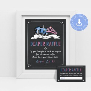 Tractors or Tiaras Gender Reveal, Diaper Raffle Sign, Farm Baby Shower ...