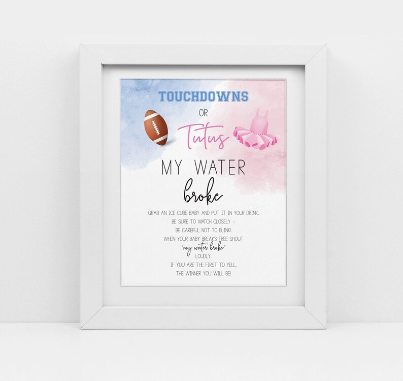 Touchdowns or Tutus, My Water Broke Game Sign, Printable Pdf, Instant ...