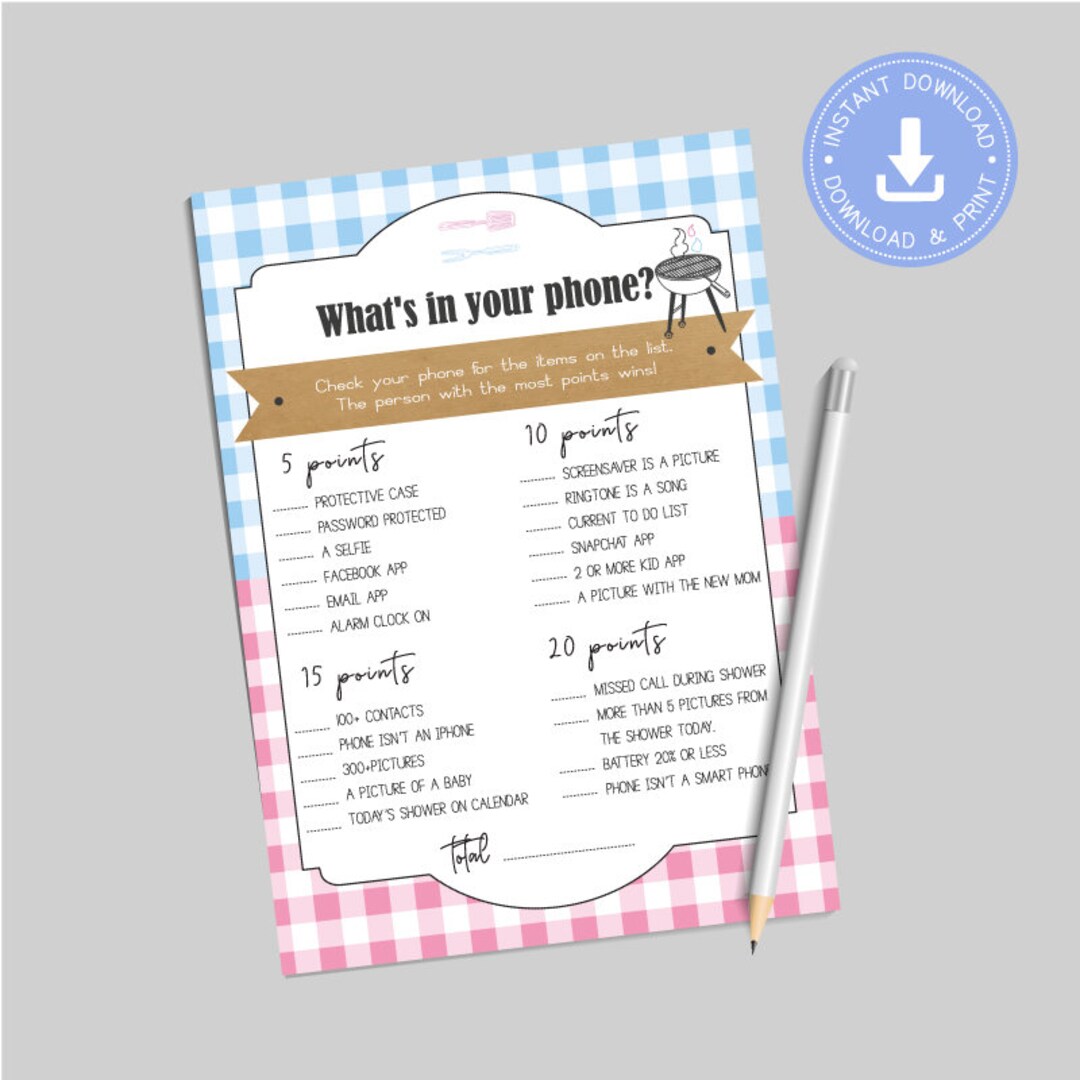 BBQ Baby Q Shower Games, What's in Your Phone Game, Twins Baby Shower ...