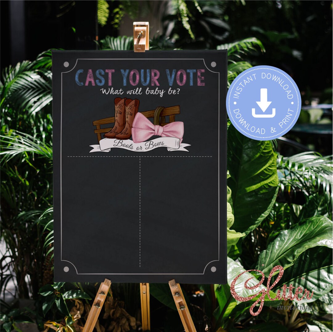 Boots or Bows Gender Reveal, Cast Your Vote Sign, Western Gender Reveal ...