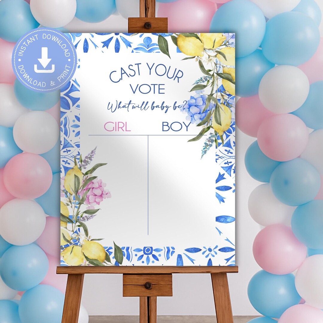 Mediterranean Lemon Gender Reveal Cast Your Vote Sign (printable PDF - Etsy