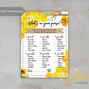 Bee Baby Shower Games What's in Your Purse Game Girl | Etsy