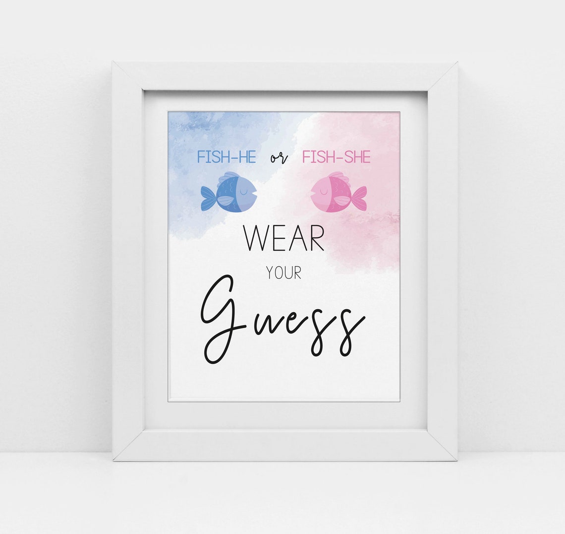Fishing Theme Gender Reveal, Wear Your Guess Sign, Fish He or Fish She ...