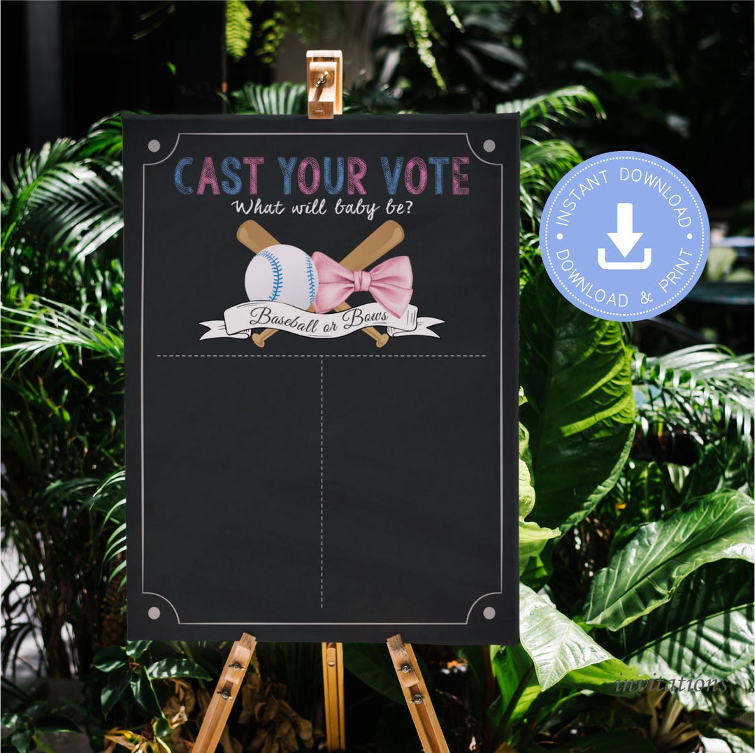 Baseball or Bows, Gender Reveal Shower, Cast Your Vote Sign, Instant ...