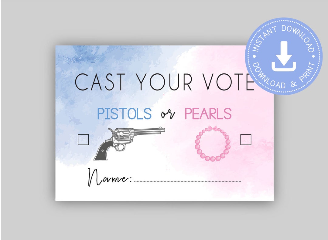 Pistols or Pearls Gender Reveal Voting Card (digital Download) - Etsy
