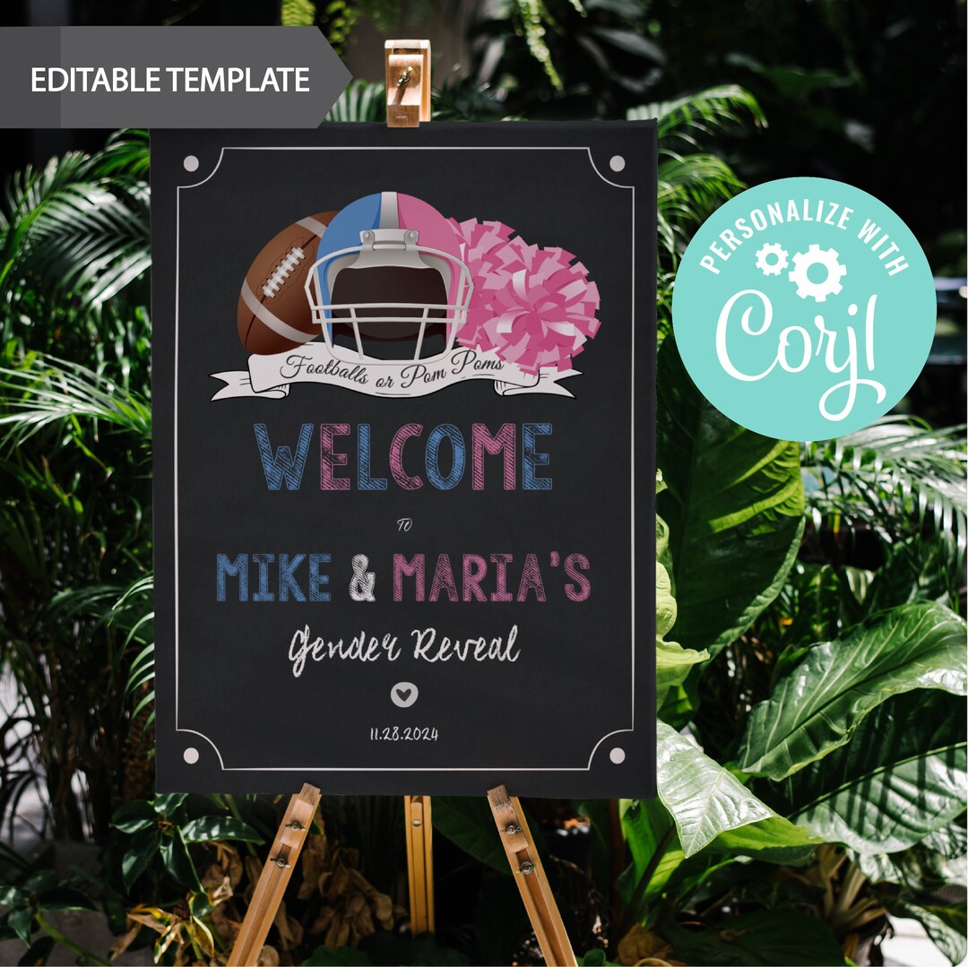 EDITABLE Footballs or Pom Poms, Welcome Sign, Touchdowns Gender Reveal, Printable Welcome Sign ...