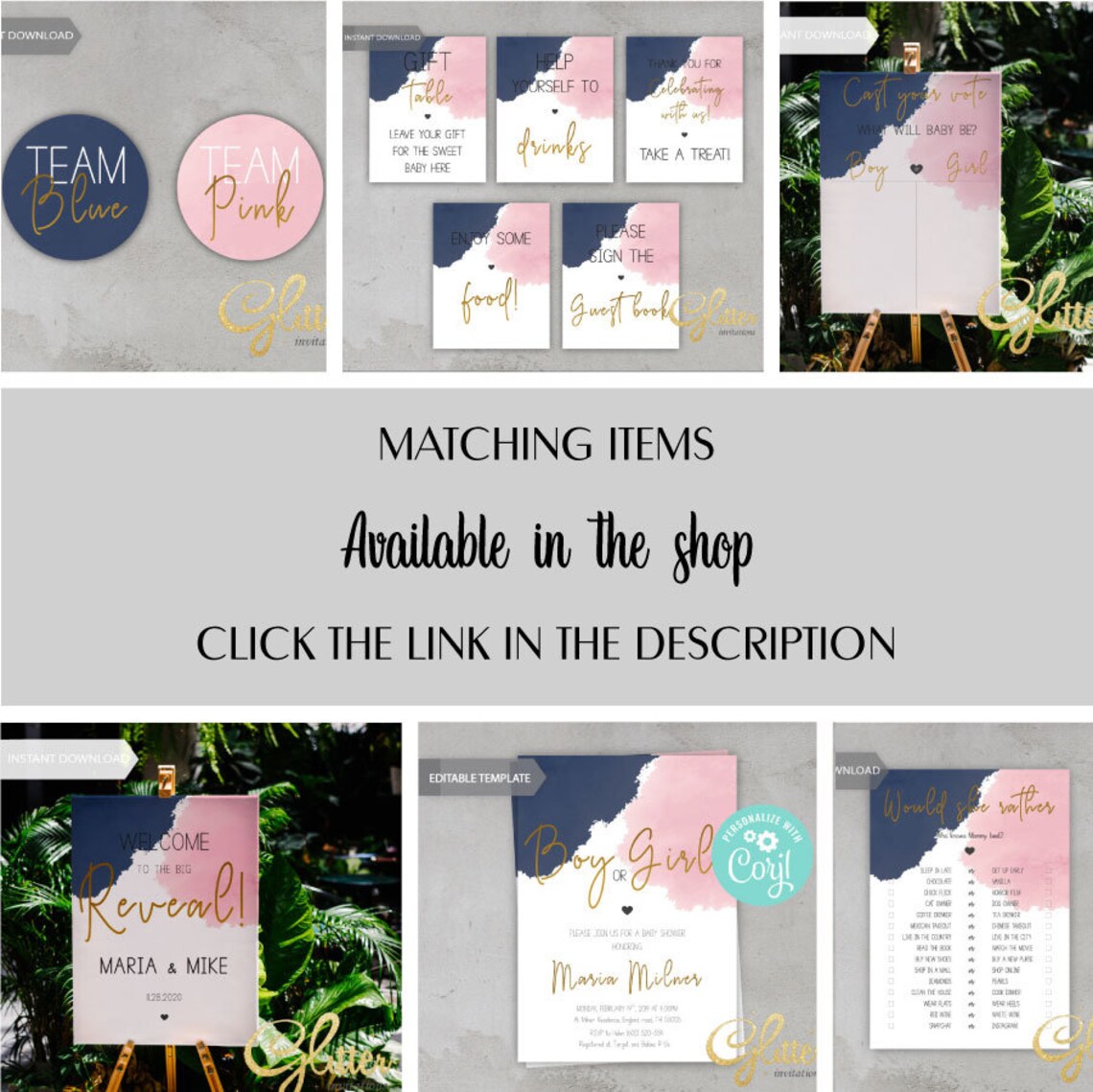 Team Pink Team Blue Stickers Navy Blue and Blush Pink Gender - Etsy