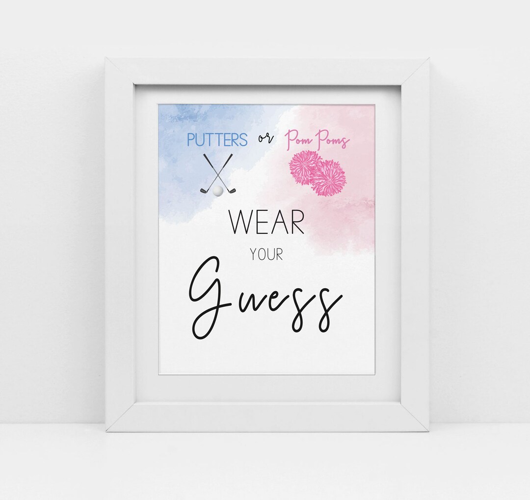Putters or Pom Poms Gender Reveal Sign: Wear Your Guess (printable PDF ...