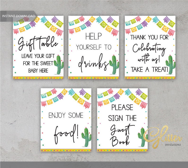 Fiesta Baby Shower Games Table Signs gift table drinks | Etsy