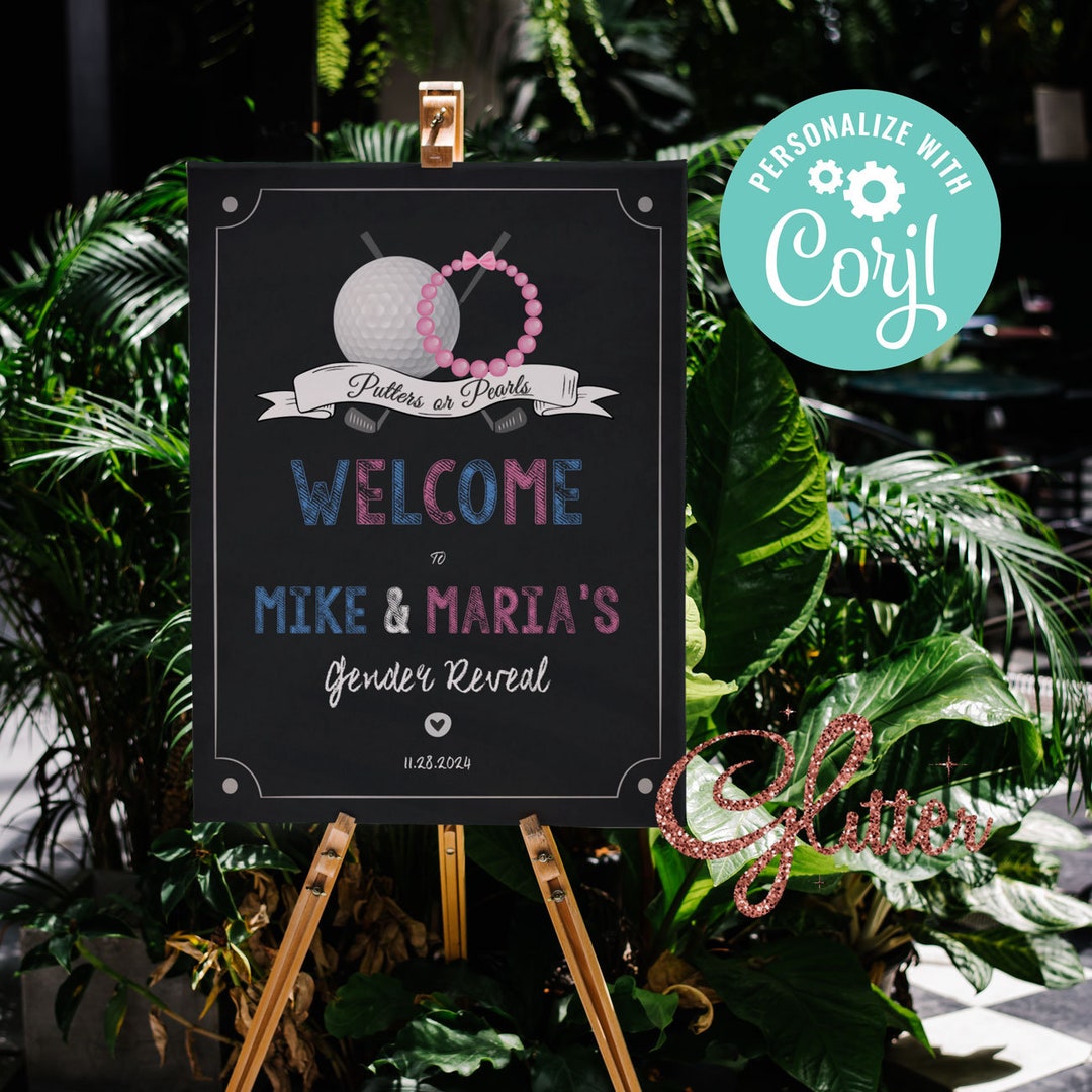 EDITABLE Putters or Pearls Gender Reveal, Welcome Sign, Golf Gender ...