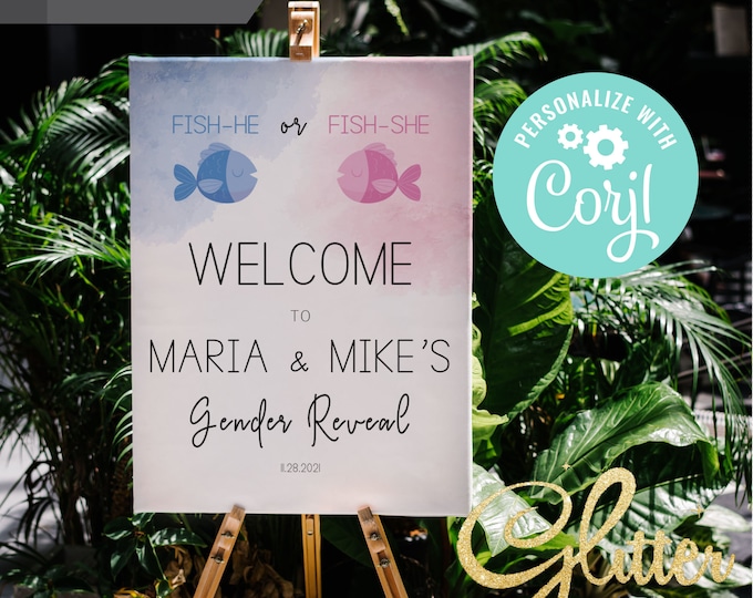 Fishing Theme Gender Reveal, Wear Your Guess Sign, Fish He or Fish She ...