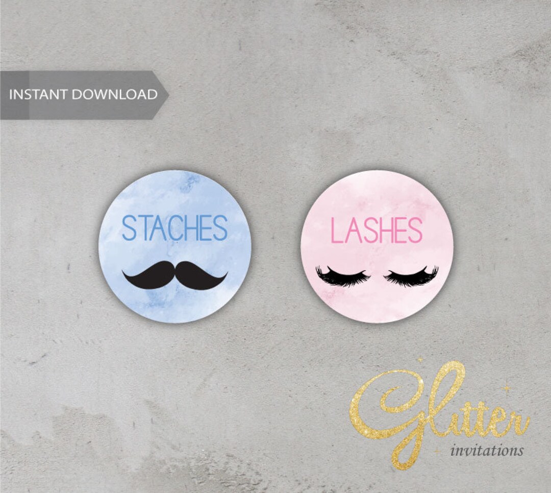 Staches or Lashes, Team Pink Team Blue Stickers, Gender Reveal Shower ...