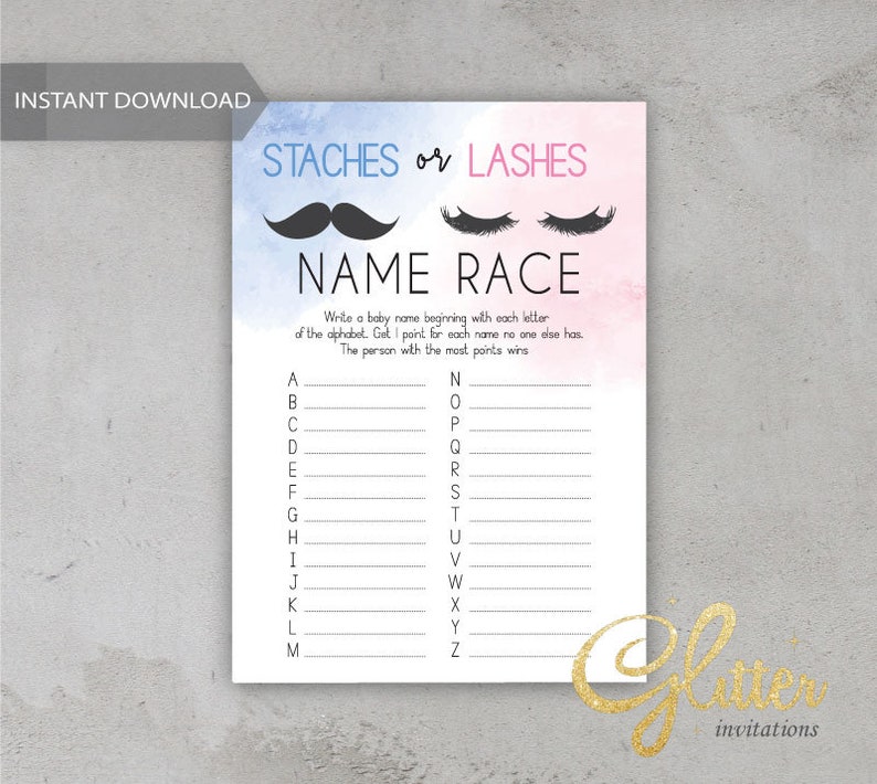 Staches or Lashes Gender Reveal Baby Shower Blue or Pink - Etsy