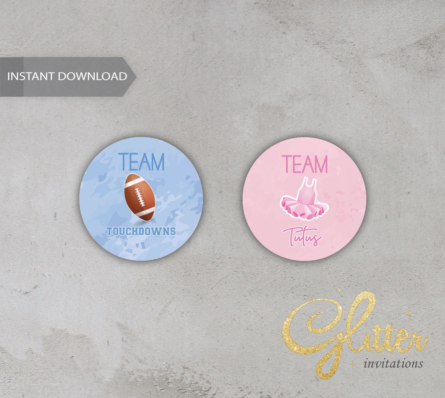 Touchdowns or Tutus Gender Reveal Stickers: Team Pink Vs Blue ...