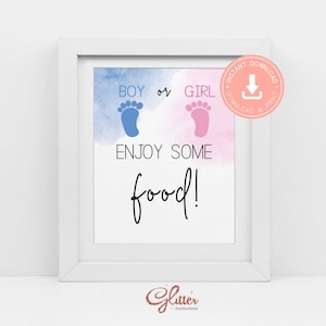Baby Footprint Gender Reveal, Baby Feet Gender Reveal, Blue and Pink, Food Sign, Boy or Girl ...